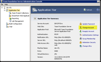 Dirty Words: How to change the service accounts used by TFS 2010